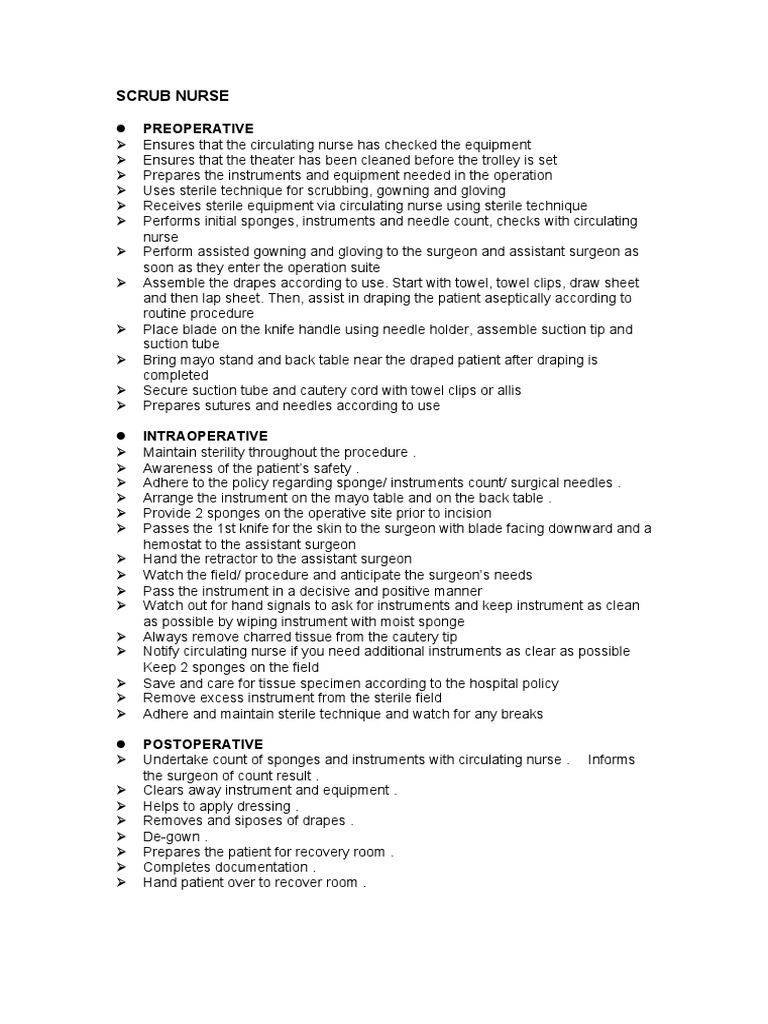 Functions of Scrub Nurse Circulating Nurse | PDF