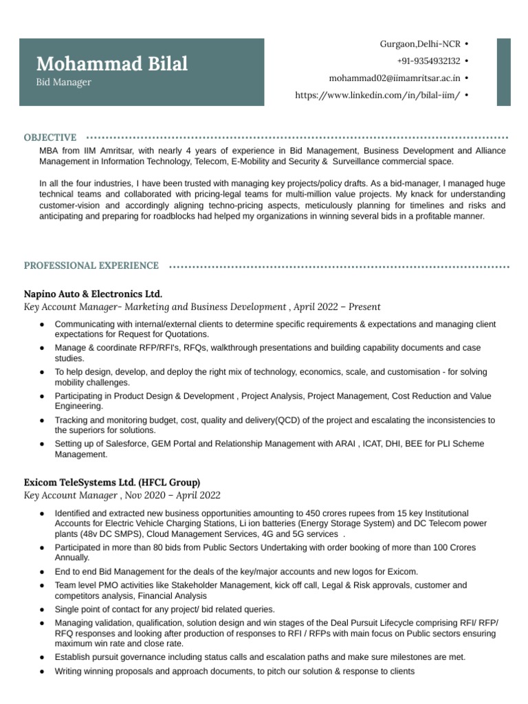 BILAL CV - 5 Yr Exp | PDF | Request For Proposal | Economies