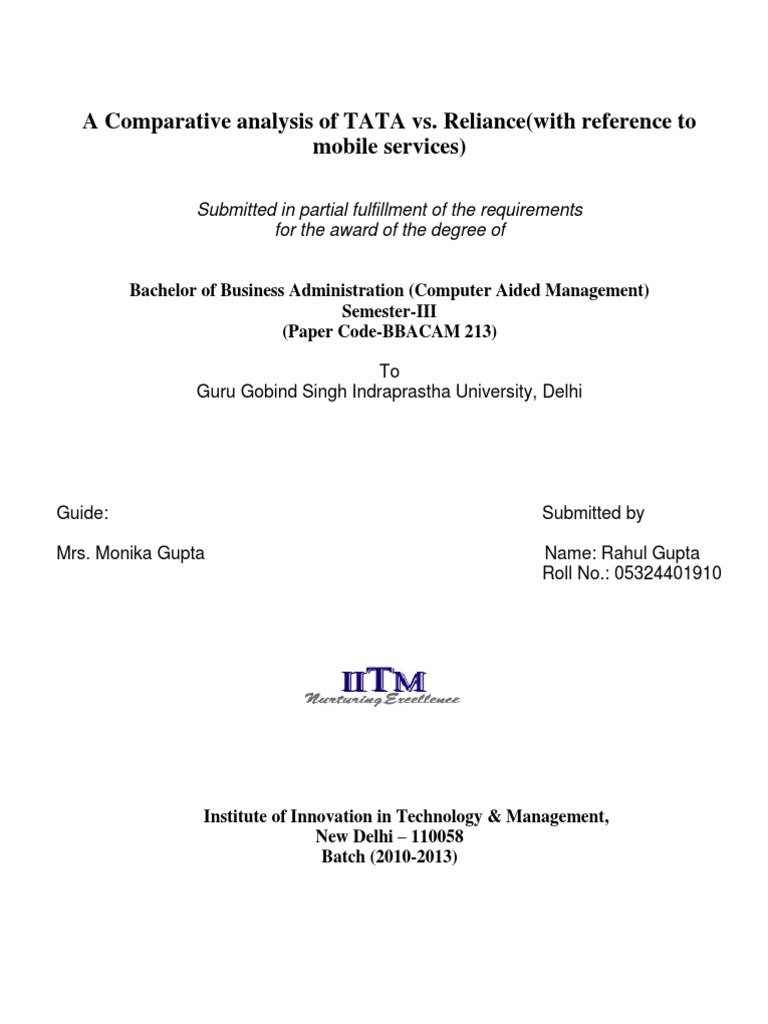 A Comparative Analysis of TATA vs. Reliance (With Reference To Mobile ...