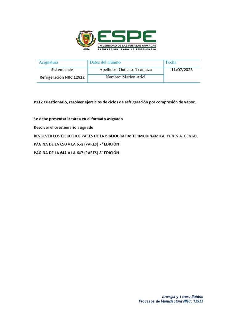 Ejercicios Termo Sis. Refri. | PDF