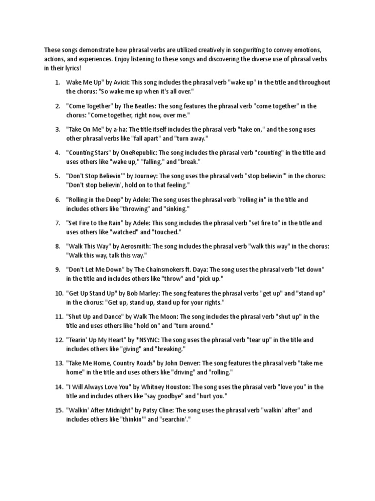 Phrasal Verb Songs | PDF