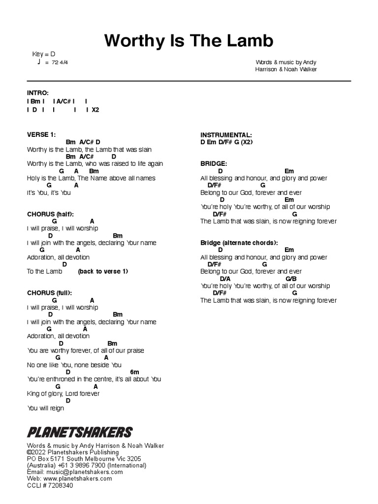 Worthy Is The Lamb Chart Pdf Worship