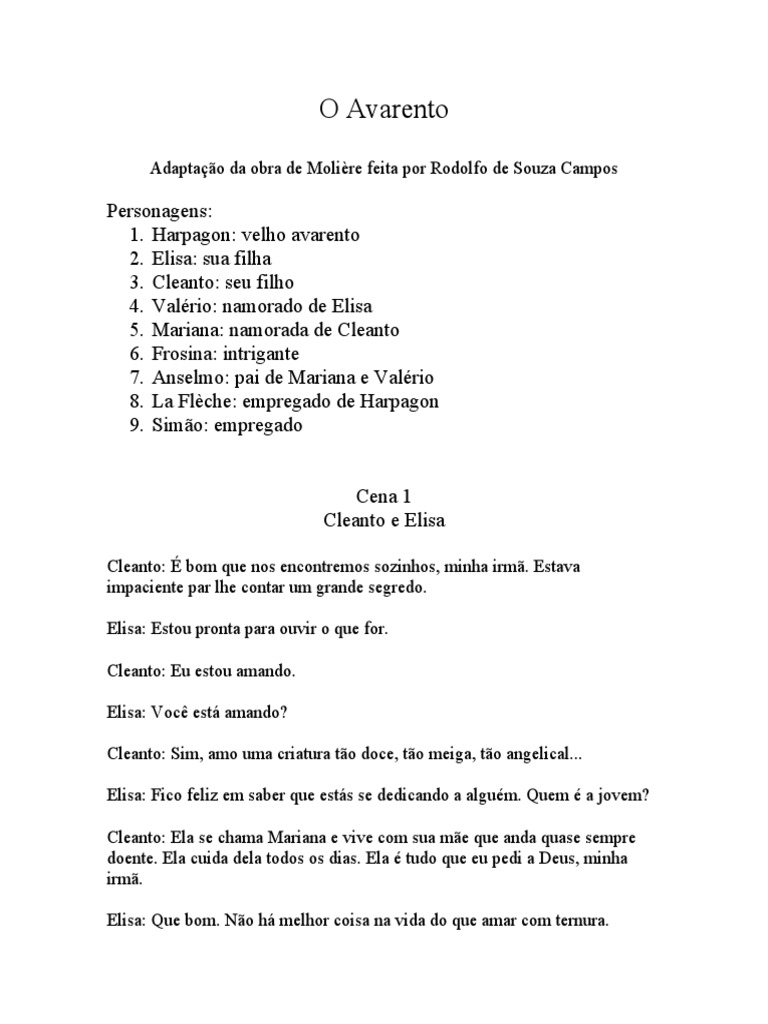 O Avarento | PDF | Dinheiro | Amor