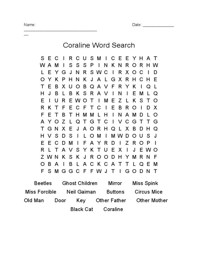 Coraline Word Search Deb8 6163bfa5 | PDF