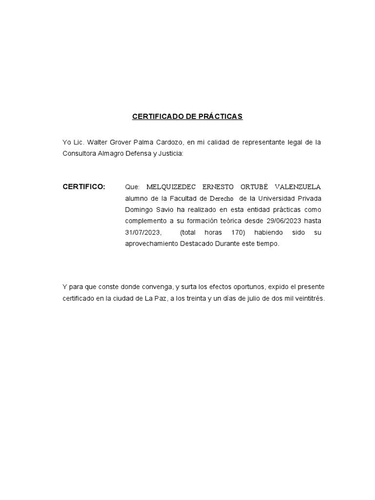 Certificado Practicas II | PDF