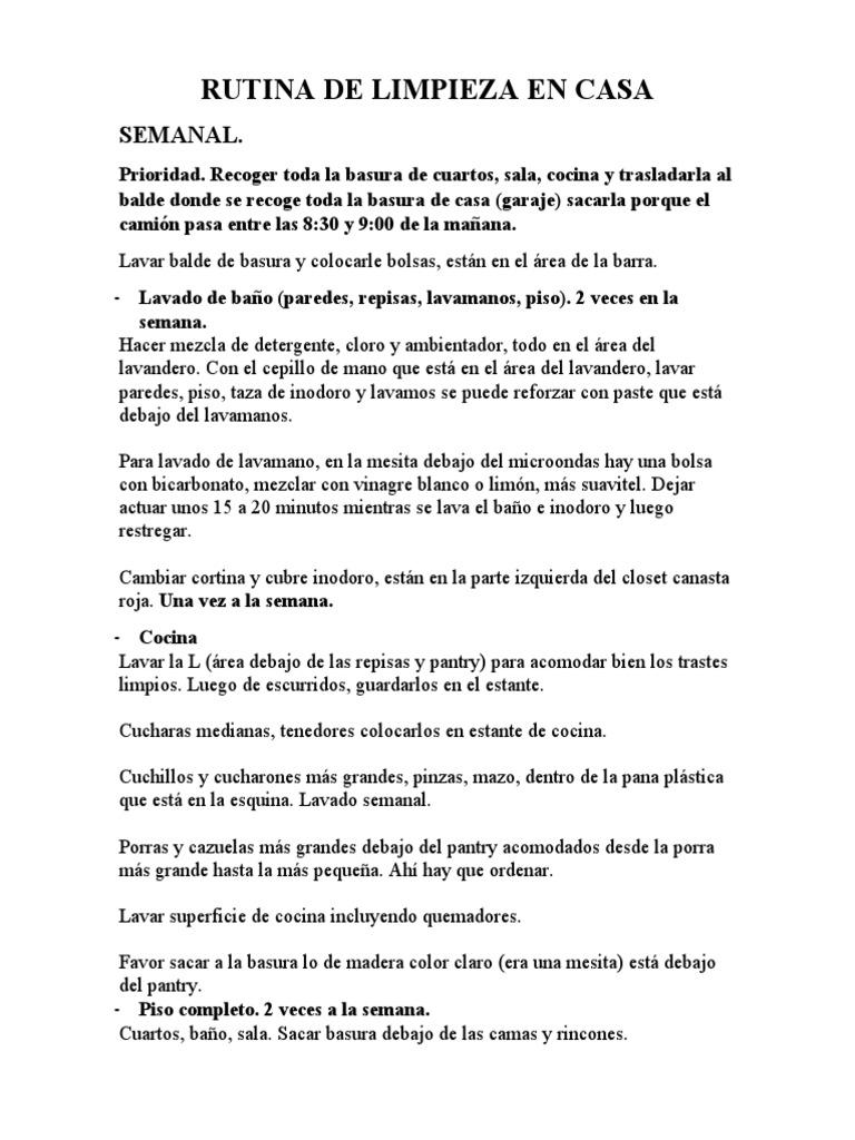 Rutina de Limpieza en Casa | PDF | Lavadora | Bienes de consumo
