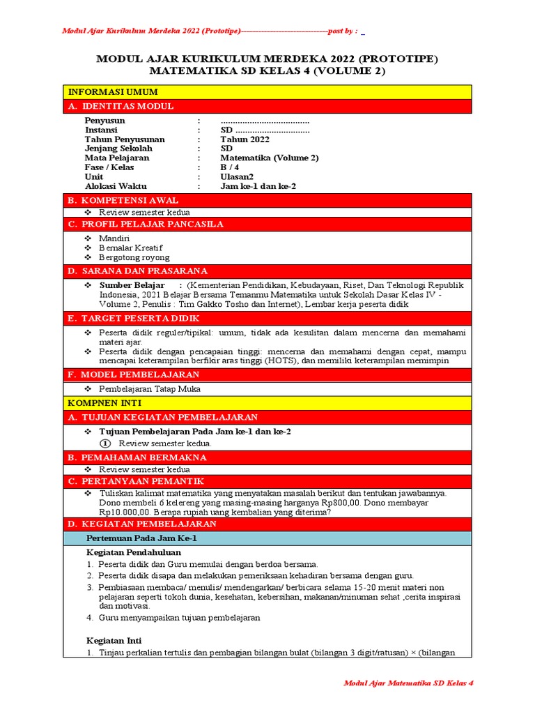 Ulasan-Ulasan Kelas 4 Semester 2 | PDF