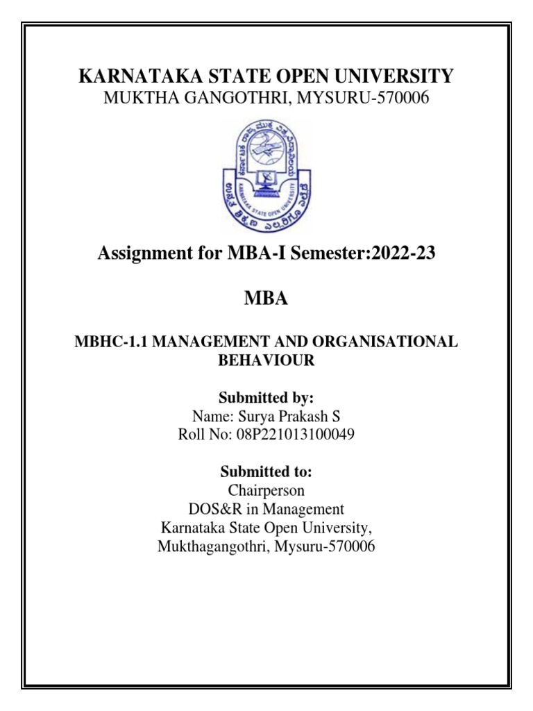 MBHC-1.1 Management and Organisational Behaviour | PDF
