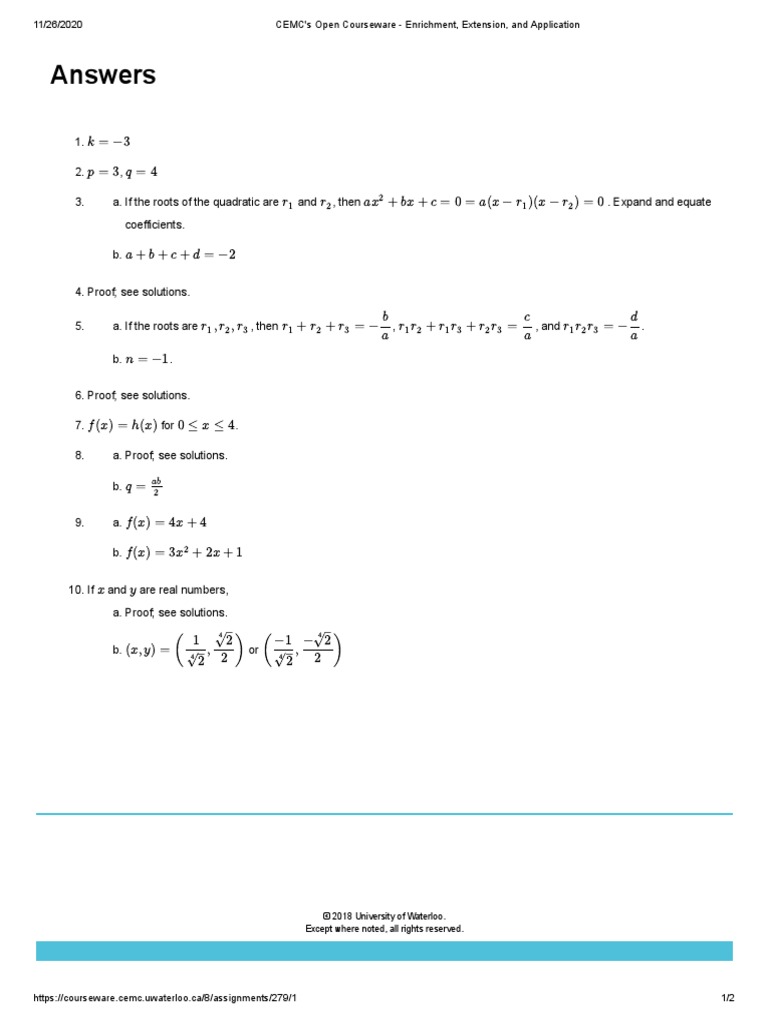 CEMC's Open Courseware - Answers - Enrichment, Extension, and ...