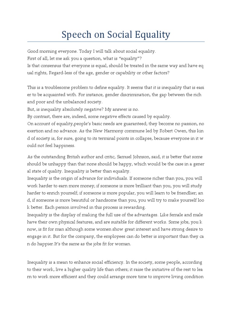 Speech On Social Equality | PDF