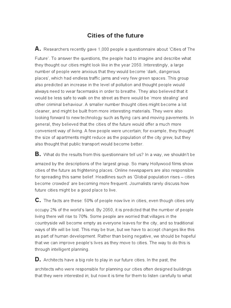 IELTS Reading Exercise 1511 Cities of The Future | PDF