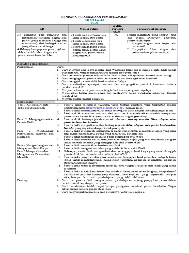 RPP KD 4.4 Iklan, Slogan, Poster | PDF