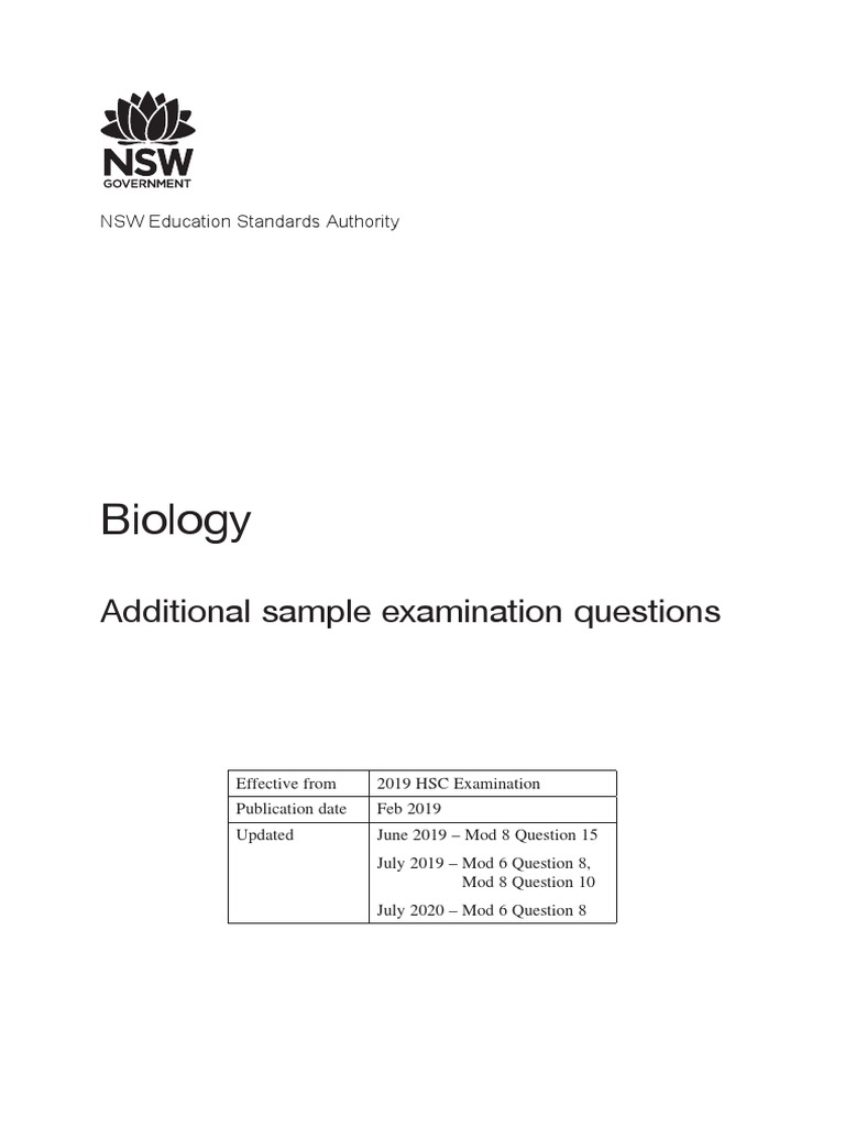 HSC Biology Additional Sample Questions | PDF