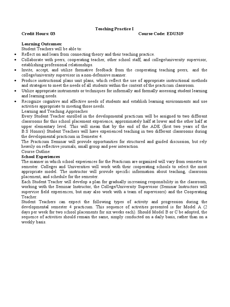 Teaching Practice I EDU 319 | PDF
