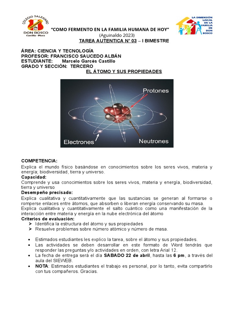 Propiedades del átomo y su estructura | PDF | Átomos | Neutrón