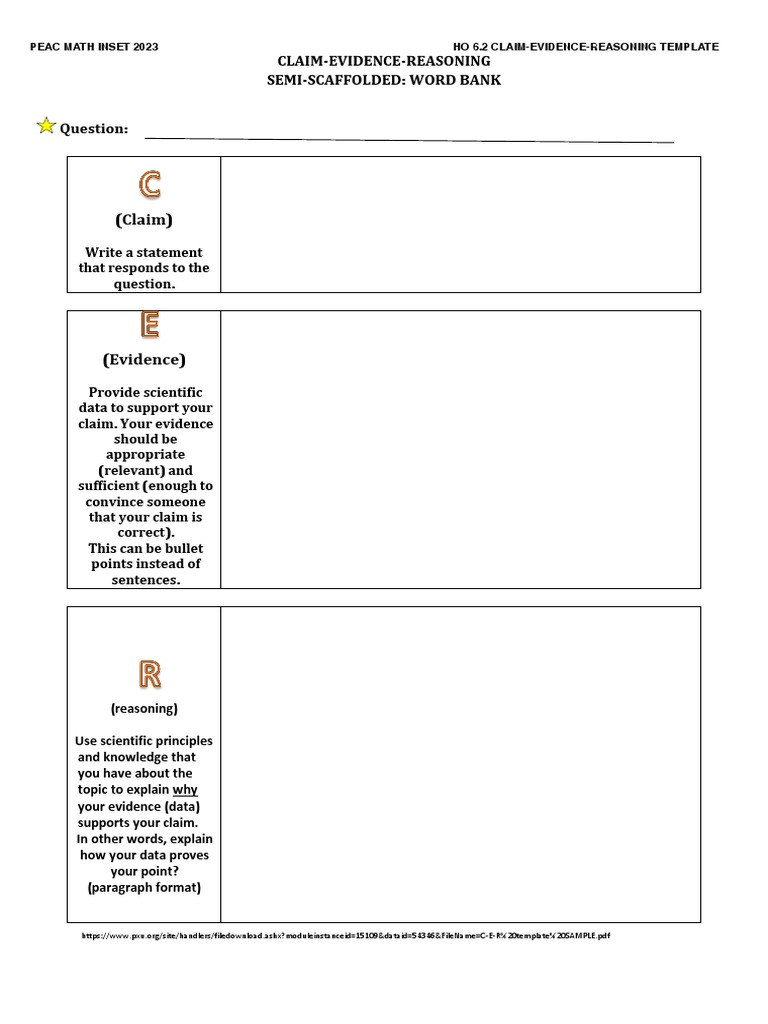 MATH 6.2 Claim-Evidence-Reasoning Template | PDF