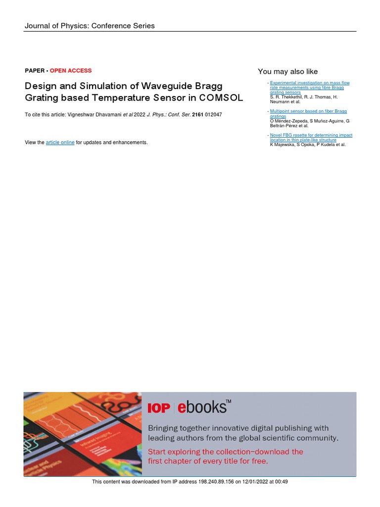 Design - and - Simulation - of - Waveguide - Bragg - Grating - Based Temp Sensor in Comsol | PDF