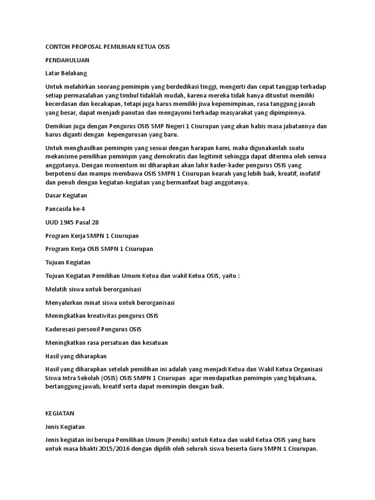 Contoh Proposal Pemilihan Ketua Osis | PDF