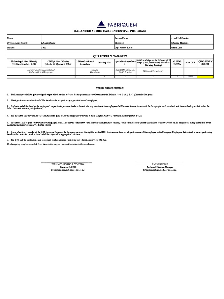 FIRI-P&D - Balanced Score Card - For CAD | PDF