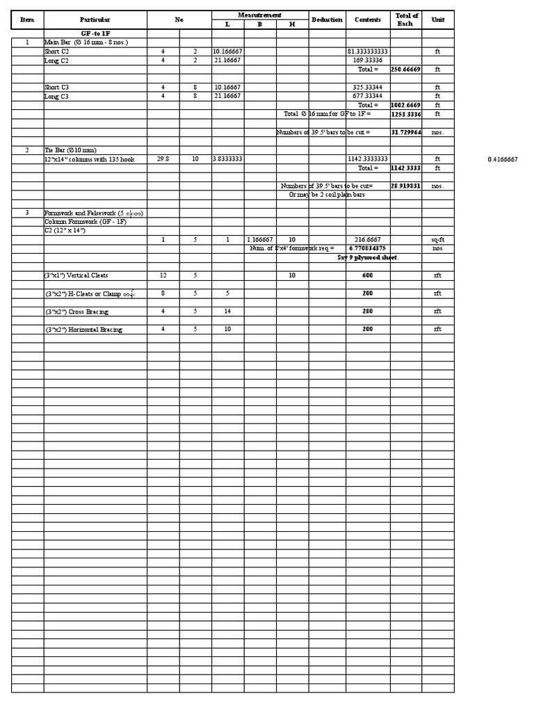 Sample Estimate For RCC Columns | PDF