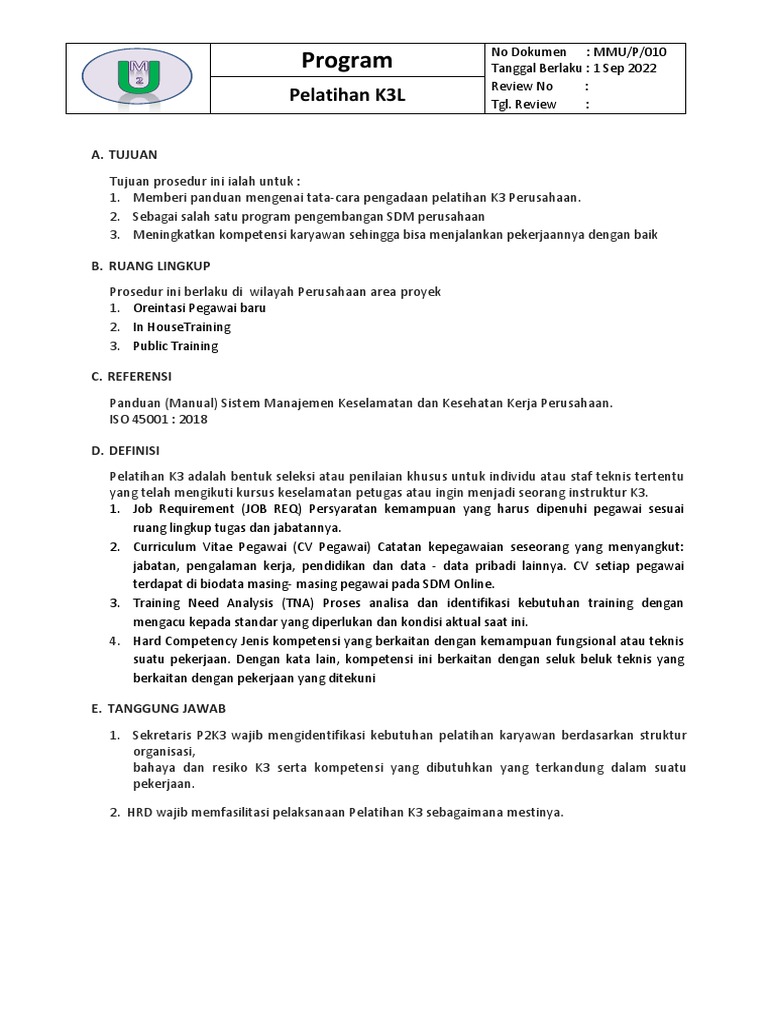 Program Pelatihan K3L | PDF