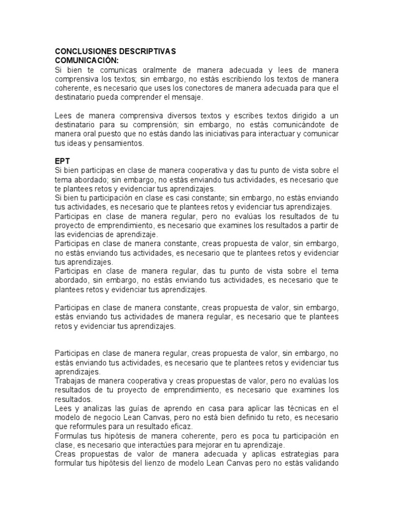 Conclusiones Descriptivas | PDF