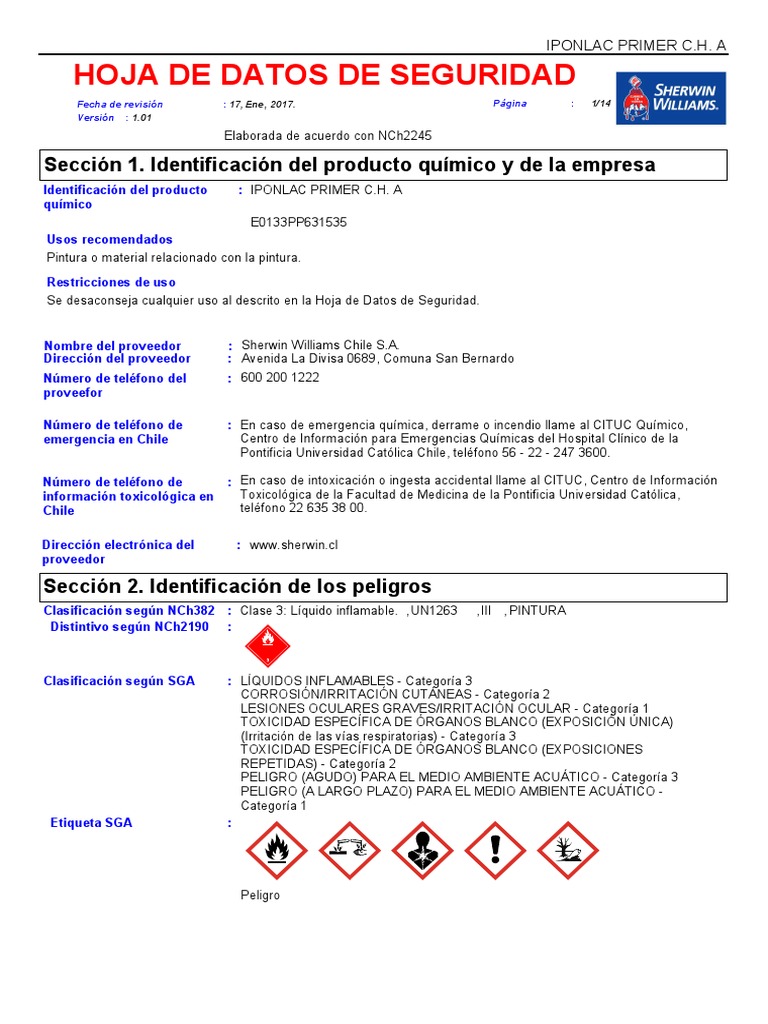 MSDS - Iponlac Primer CH - Parte A | PDF