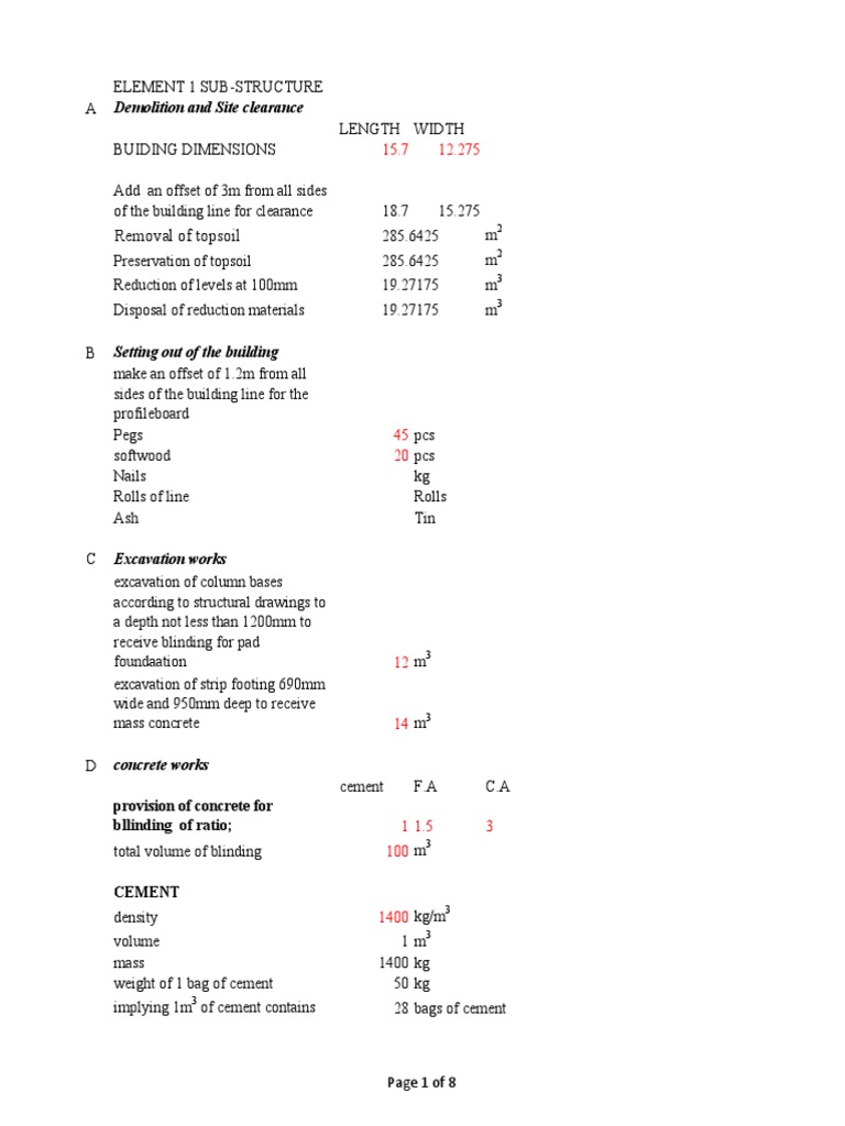 Material Schedule Calculation Sheet | PDF | Concrete | Density