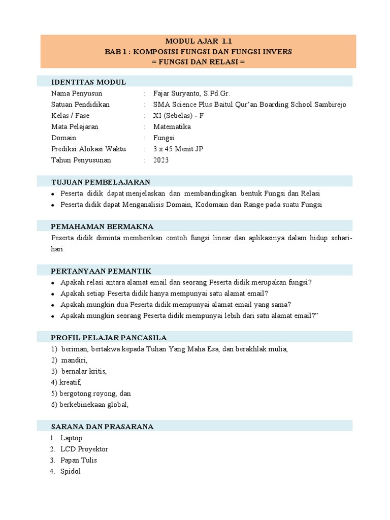 Modul Ajar Fungsi Dan Relasi Fix | PDF Modul Ajar Fungsi Dan Relasi Fix | PDF