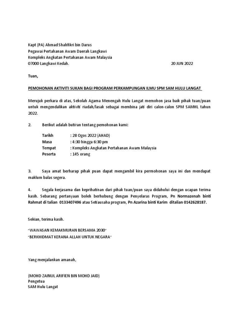 Surat Aktiviti Lasak | PDF