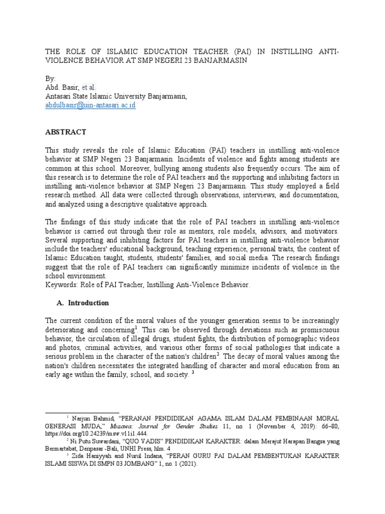 The Role of Islamic Education Teacher | PDF | Mentorship | Teachers