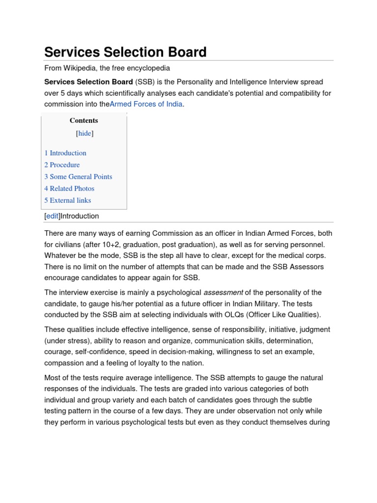 Services Selection Board Wikipedia | PDF | Psychology | Psychological ...