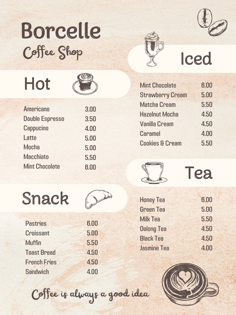 Coffee & Tea Menu for Café Lovers | PDF