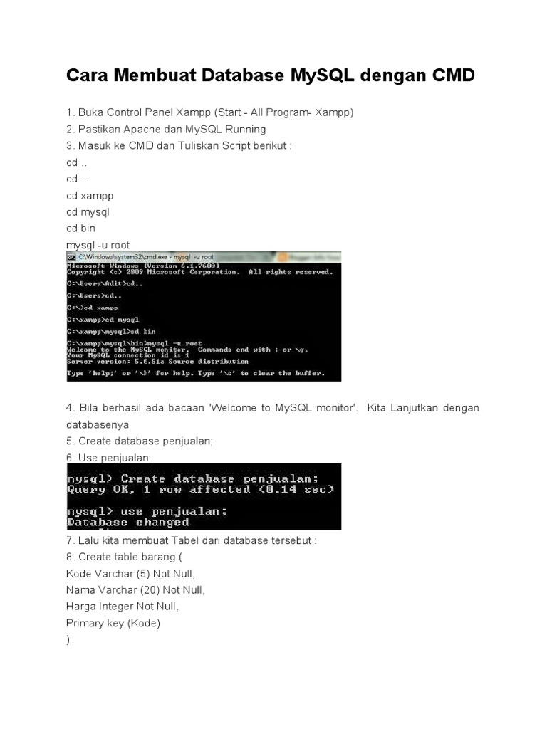 Cara Membuat Database MySQL Dengan CMD | PDF Cara Membuat Database MySQL Dengan CMD | PDF