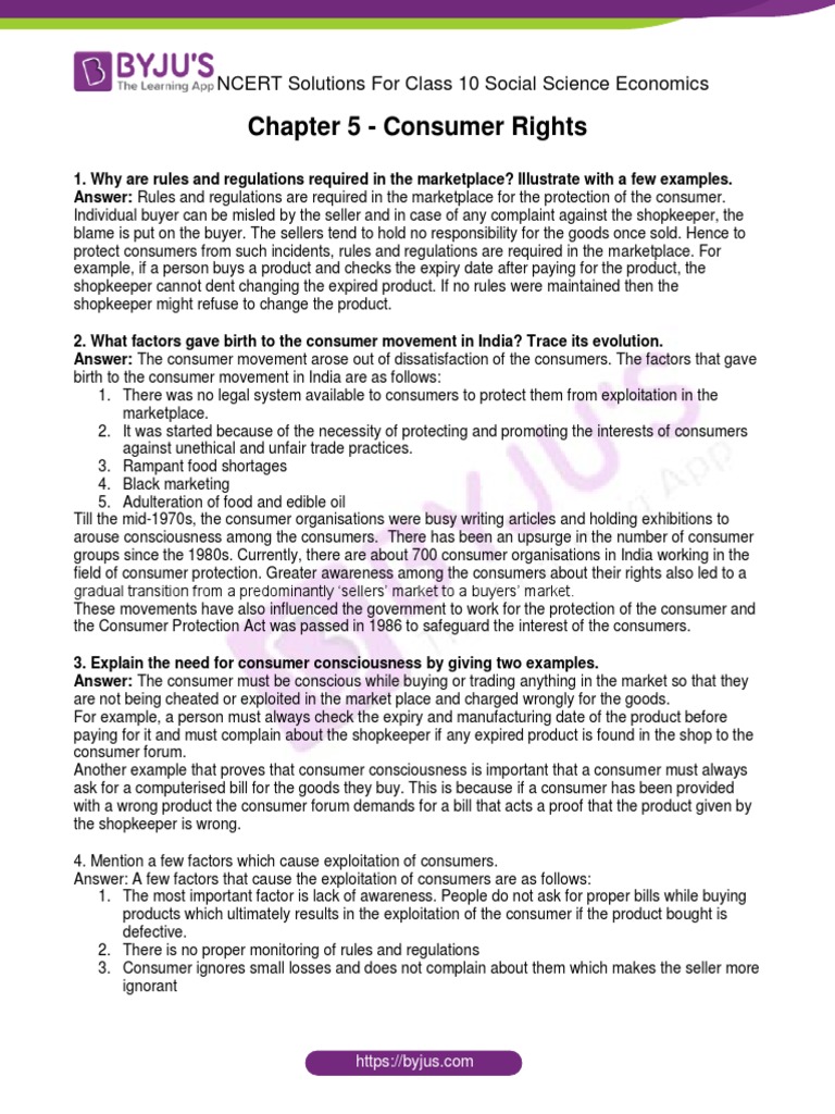 NCERT Solutions Class 10 Social Science Economics Chapter 5 Consumer Rights | Download Free PDF ...