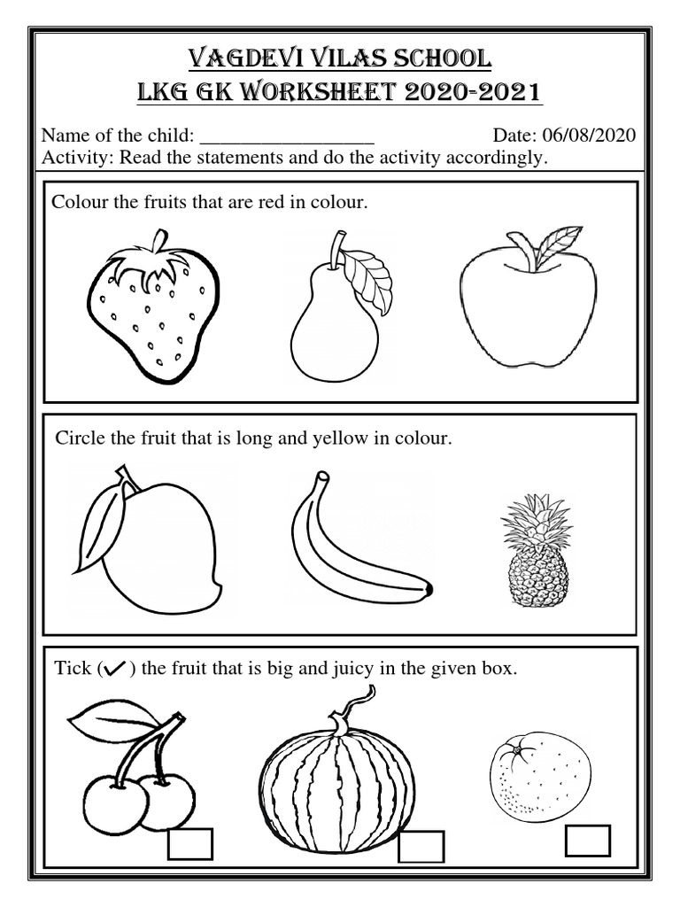 LKG GK Worksheet 2020-2021 | PDF