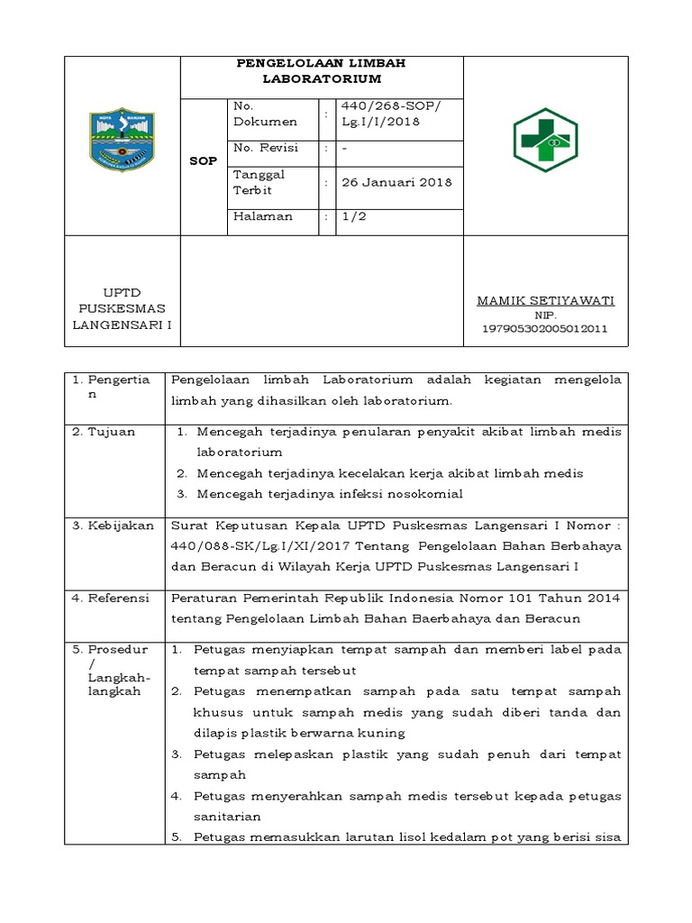 Sop Pengelolaan Limbah | PDF
