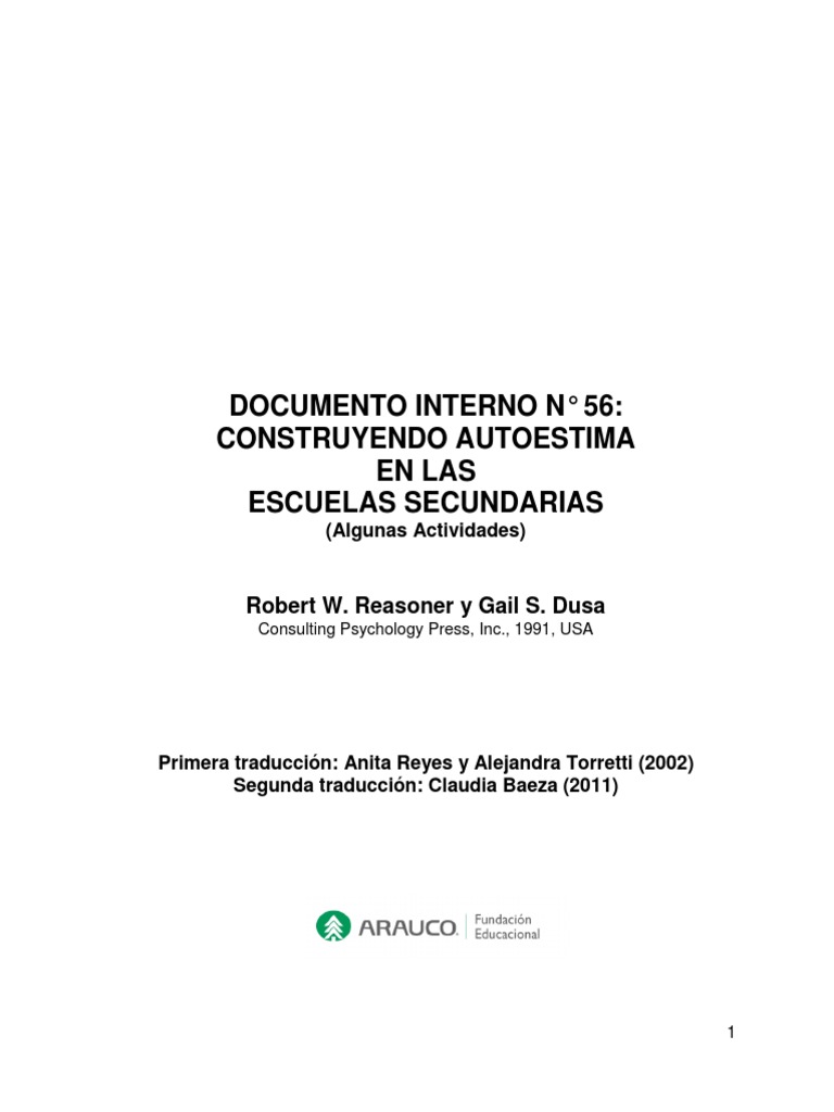 Construyendo Autoestima en Las Escuelas Secundarias. Robert Reasoner ...