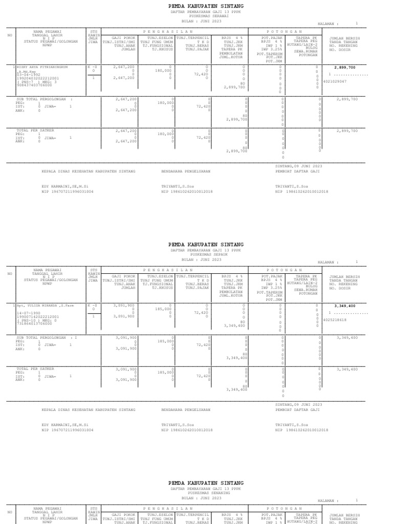 Daftar Gaji 13 Dinkes P3K | PDF