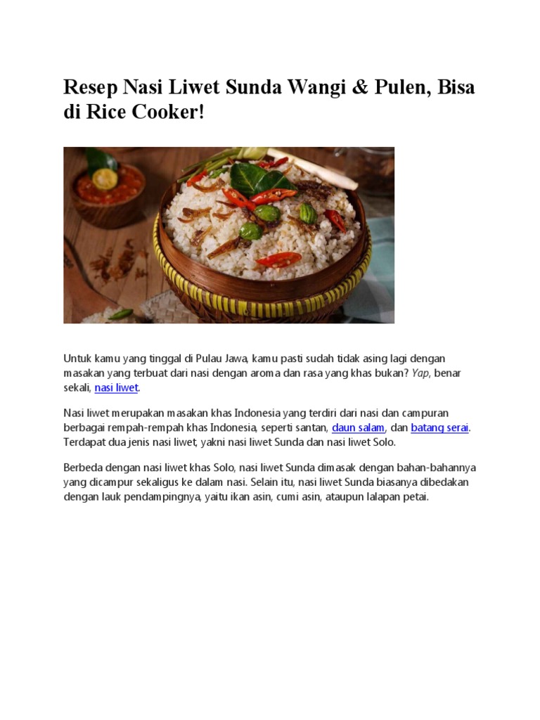 Resep Nasi Liwet Sunda Wangi | PDF