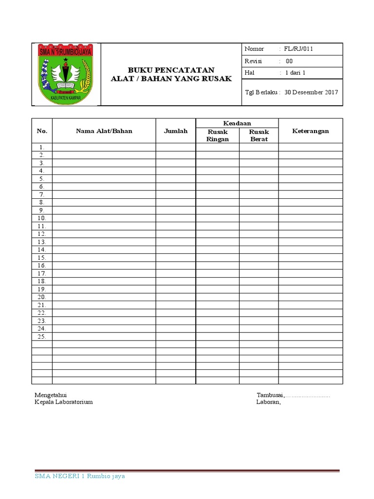 Buku Pencatatan Alat Laboratorium Dan Bahan Yang Rusak | PDF