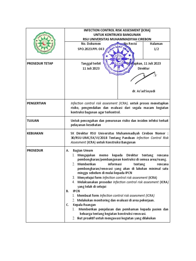 043 Spo Infection Control Risk Assesment (Icra) | PDF