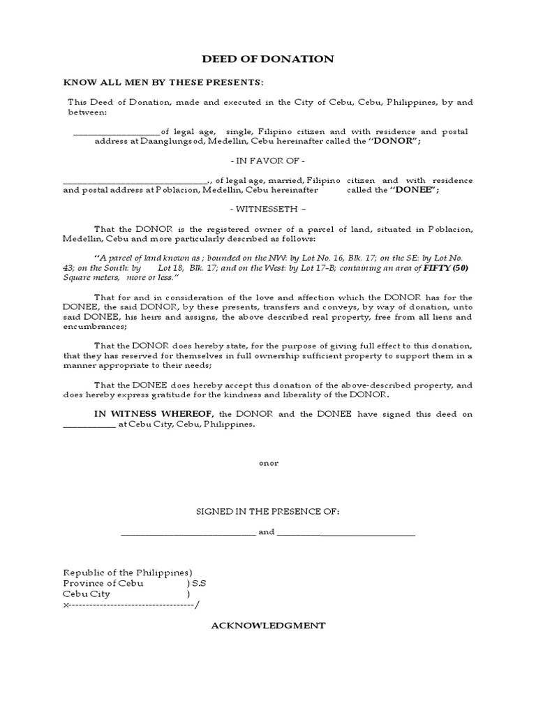 Deed of Donation | PDF | Deed | Justice