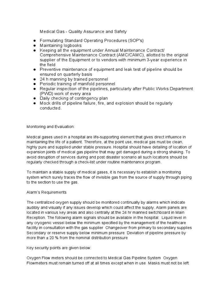 Medical Gas - Quality Assurance and Safety | PDF