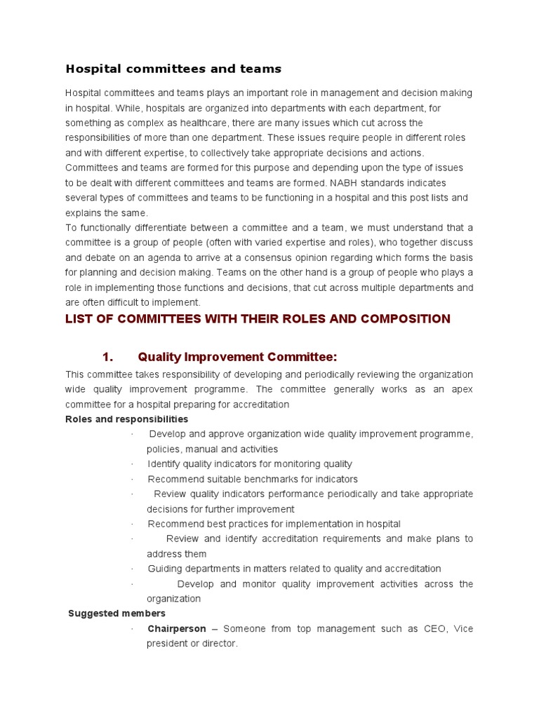 Hospital Committees and Teams | PDF | Pharmacy | Infection