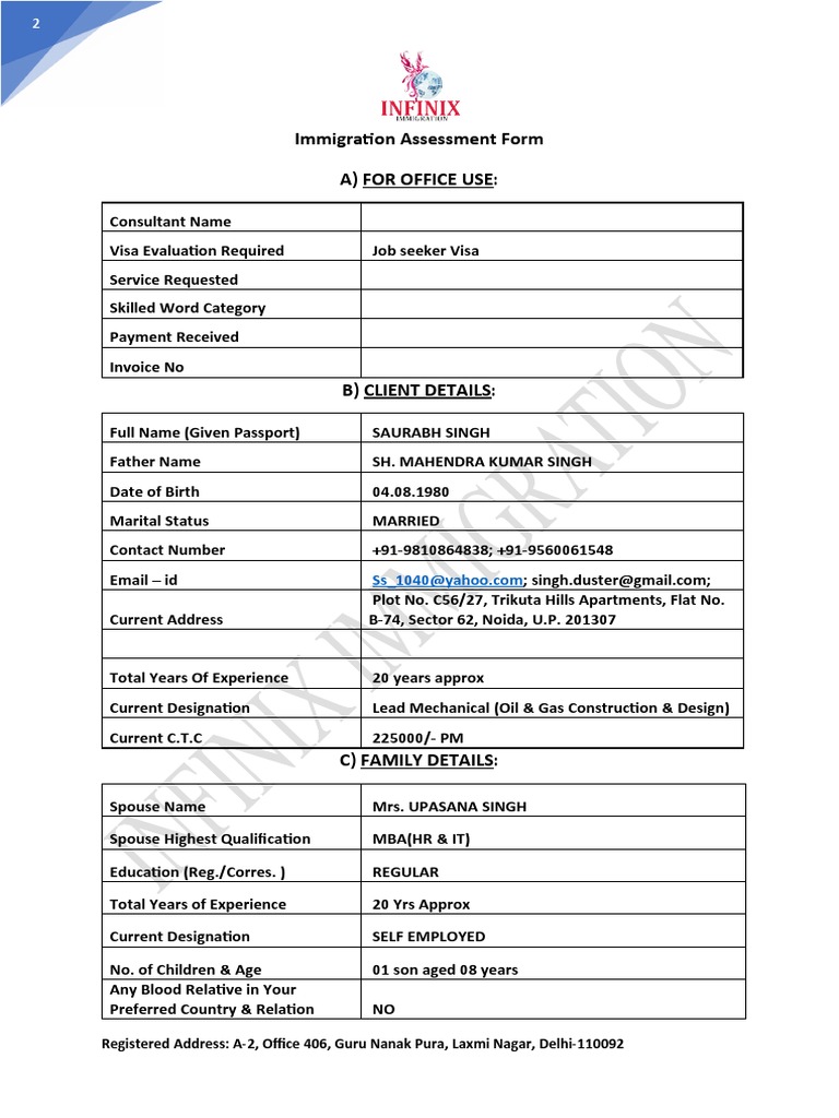 Immigration Assessment Form for Visa Evaluation | PDF | Educational ...