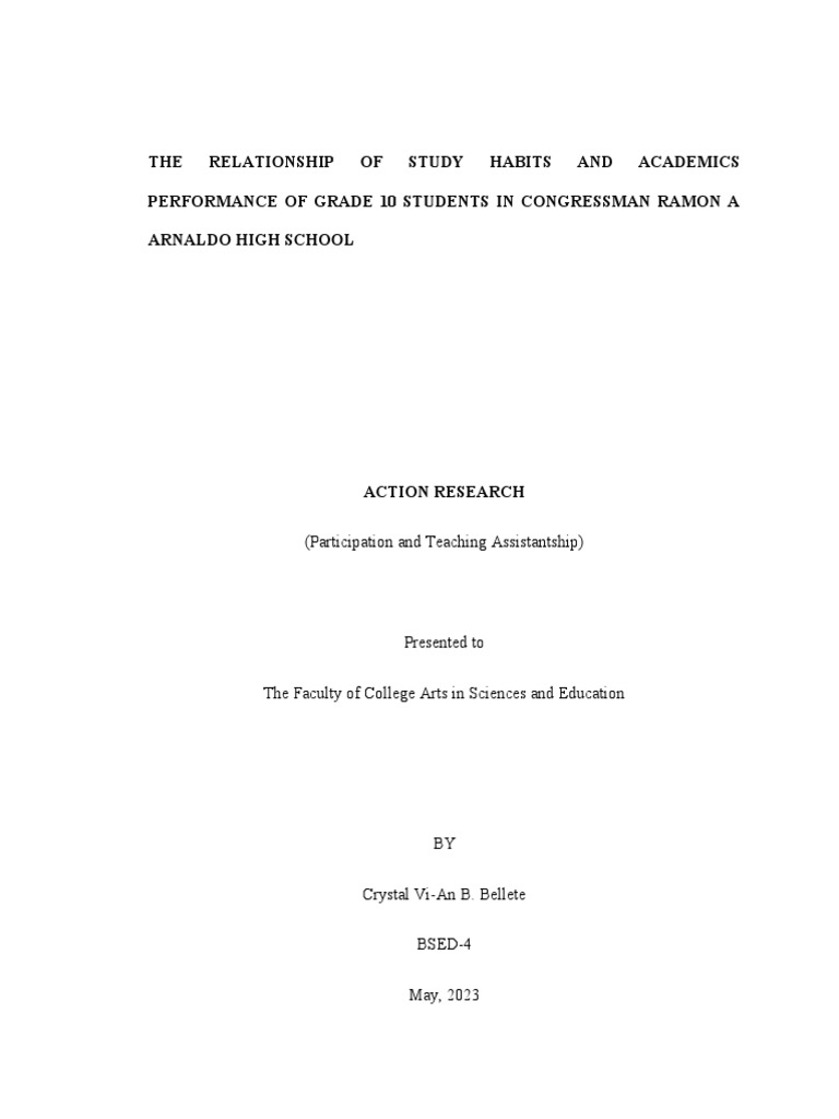 The Relationship of Study Habits and The Academics Performance of Grade ...