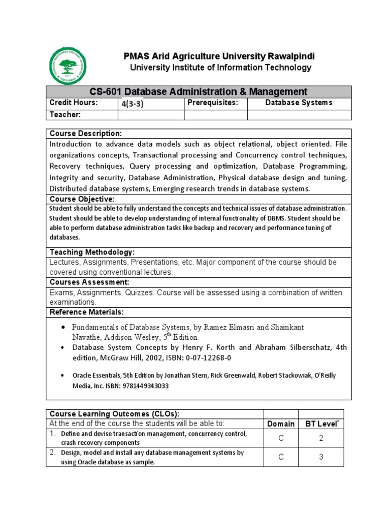 CS-601 Database Administration & Management | PDF