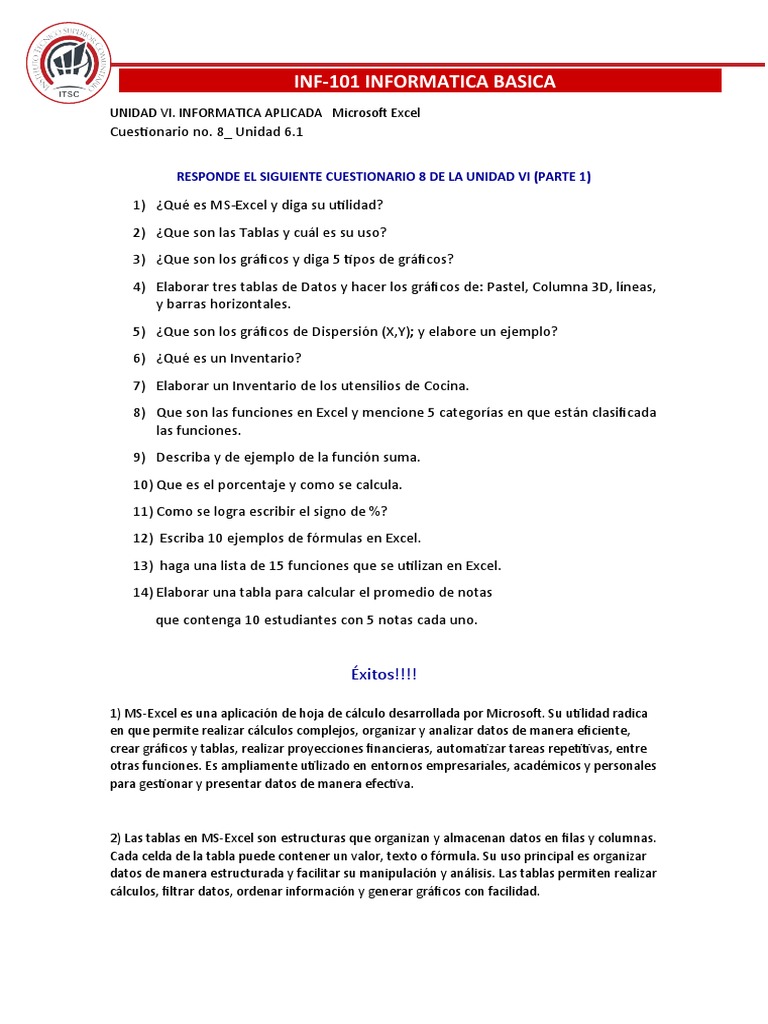 Unidad 6. Informatica Aplicada (Parte 1) | PDF | Microsoft Excel | Hoja de cálculo