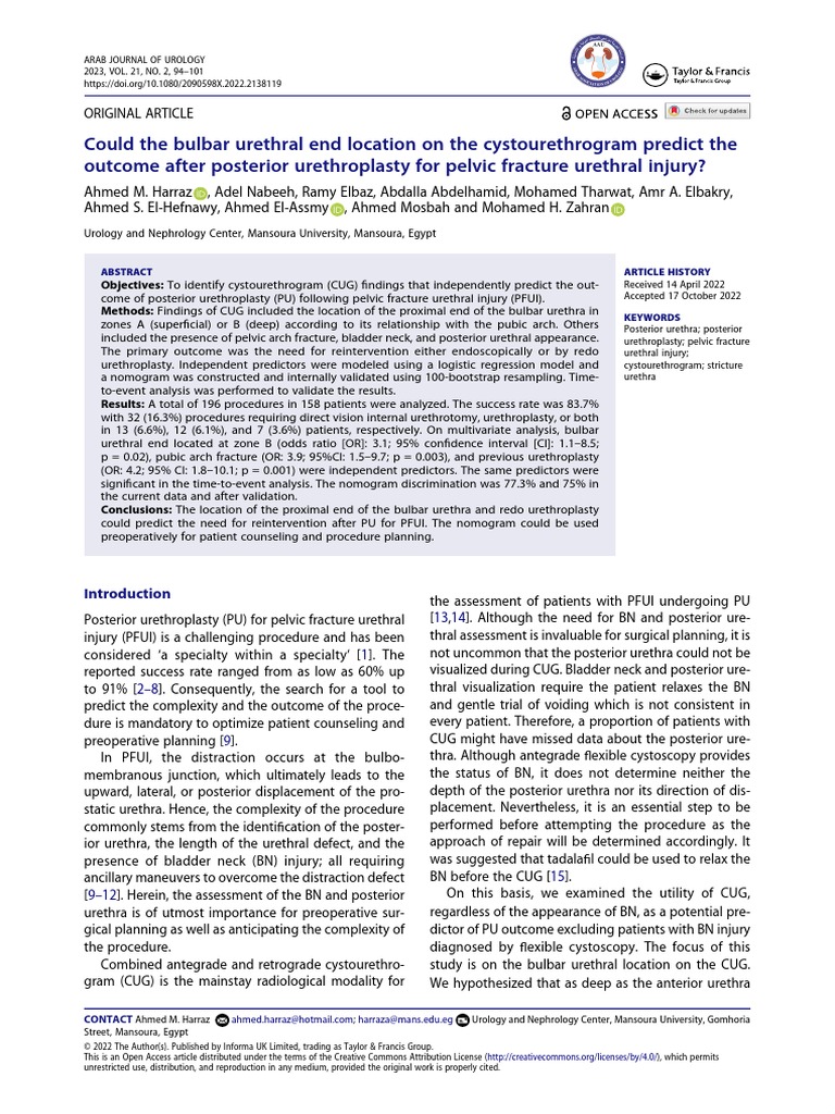 Could The Bulbar Urethral End Location On The Cystourethrogram Predict ... Could The Bulbar Urethral End Location On The Cystourethrogram Predict ...